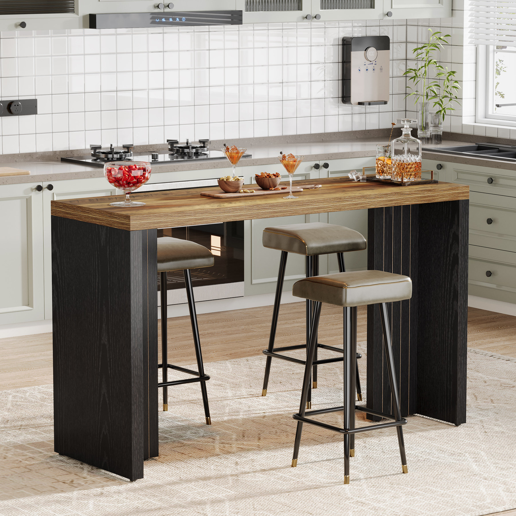 Ebern Designs Counter Height Dining Table, 55.12" Long Pub Bar Table ...