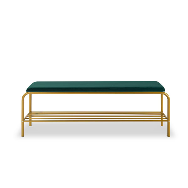 Mercer41 Shelves Storage Bench, Gold Bench, Metal Base Bench, Bedroom ...