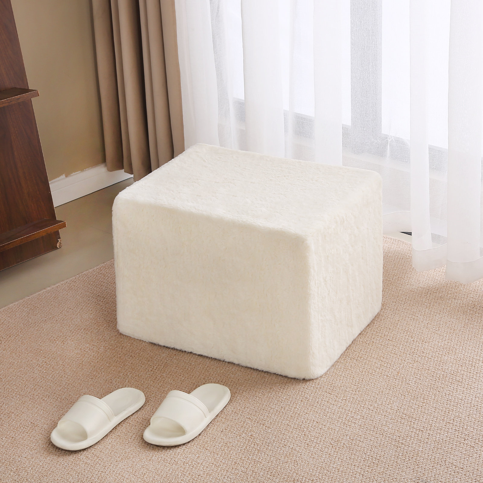 Ebern Designs Upholstered Round Pouf Ottoman And Square Foot Rest ...