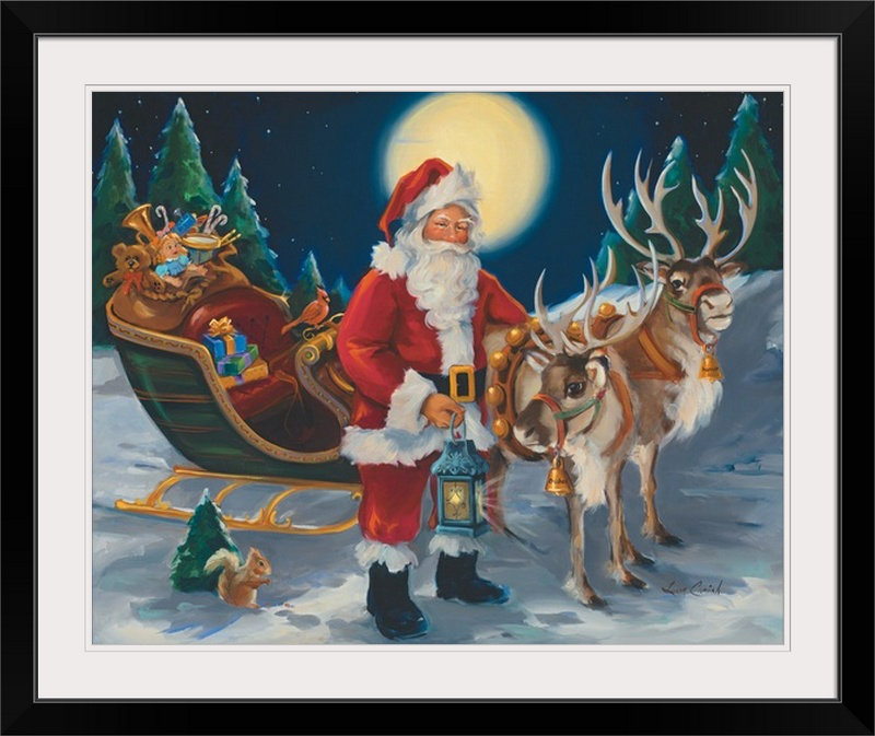 The Holiday Aisle® Thuc «Santa with Lantern» par Susan Comish ...