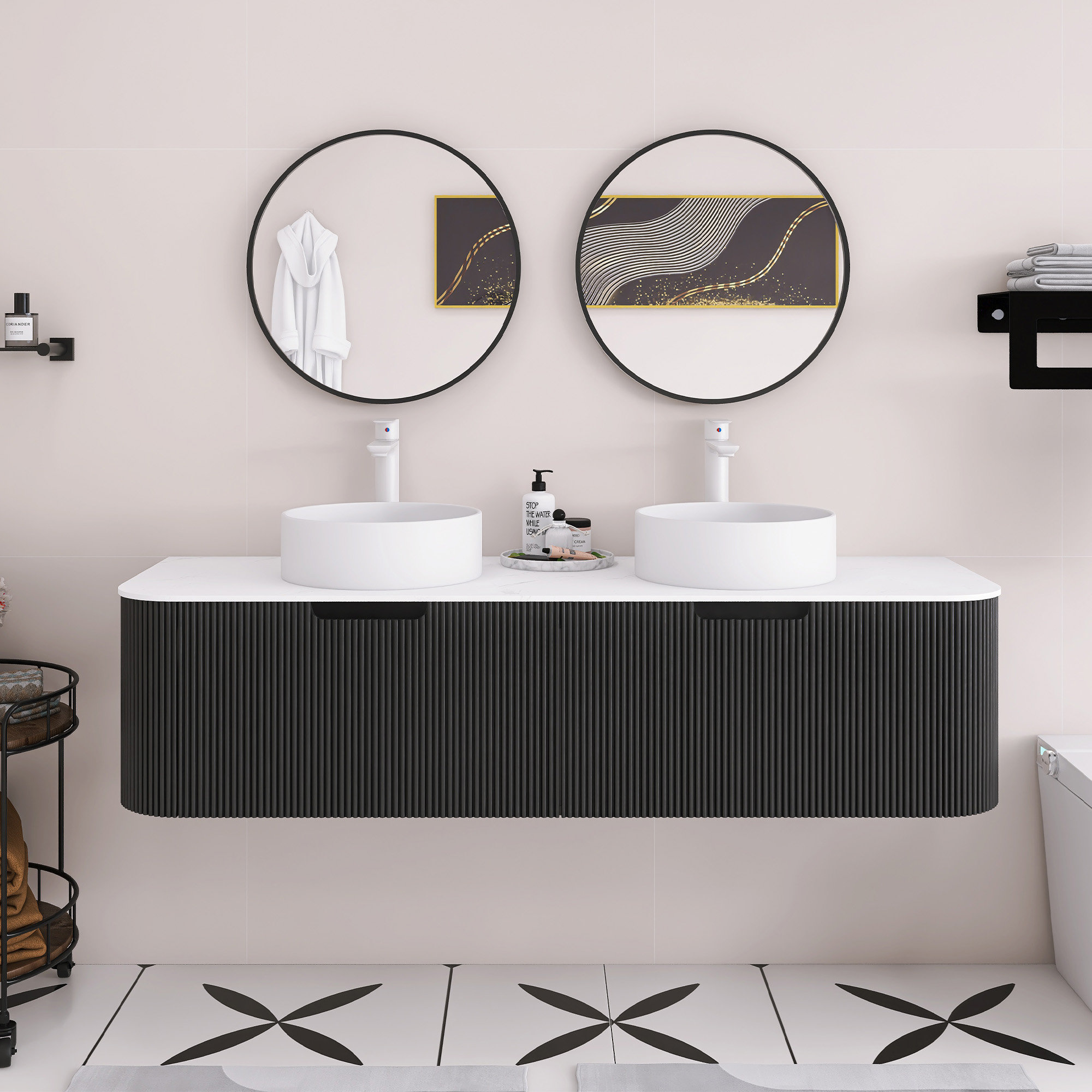 Hokku Designs 60" Woodgrain Colour Wall-Mounted Bathroom Vanity With ...