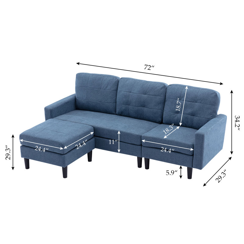Ebern Designs Hadlea Convertible Sectional Sofa Couch, 3 Seat L Shaped ...