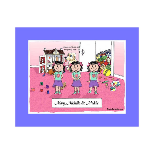 Printed Perfection Personalized Triplets, Girls Cartoon Caricature with ...
