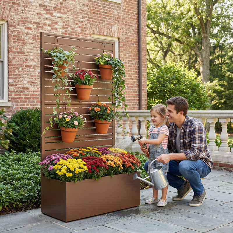 Latitude Run® Outdoor Metal Planter Box Raised Garden Beds with Trellis ...