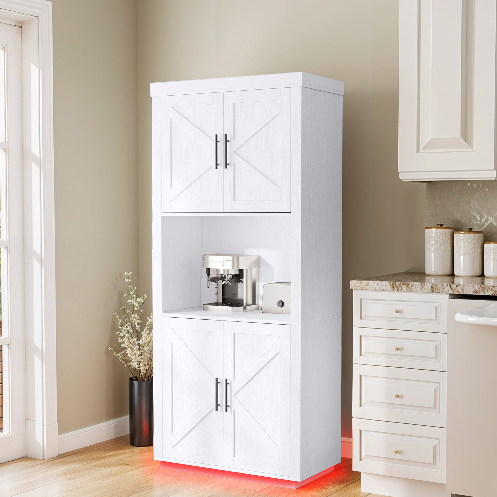 Wrought Studio™ Farmhouse Kitchen Pantry Cabinet with USB Charging ...