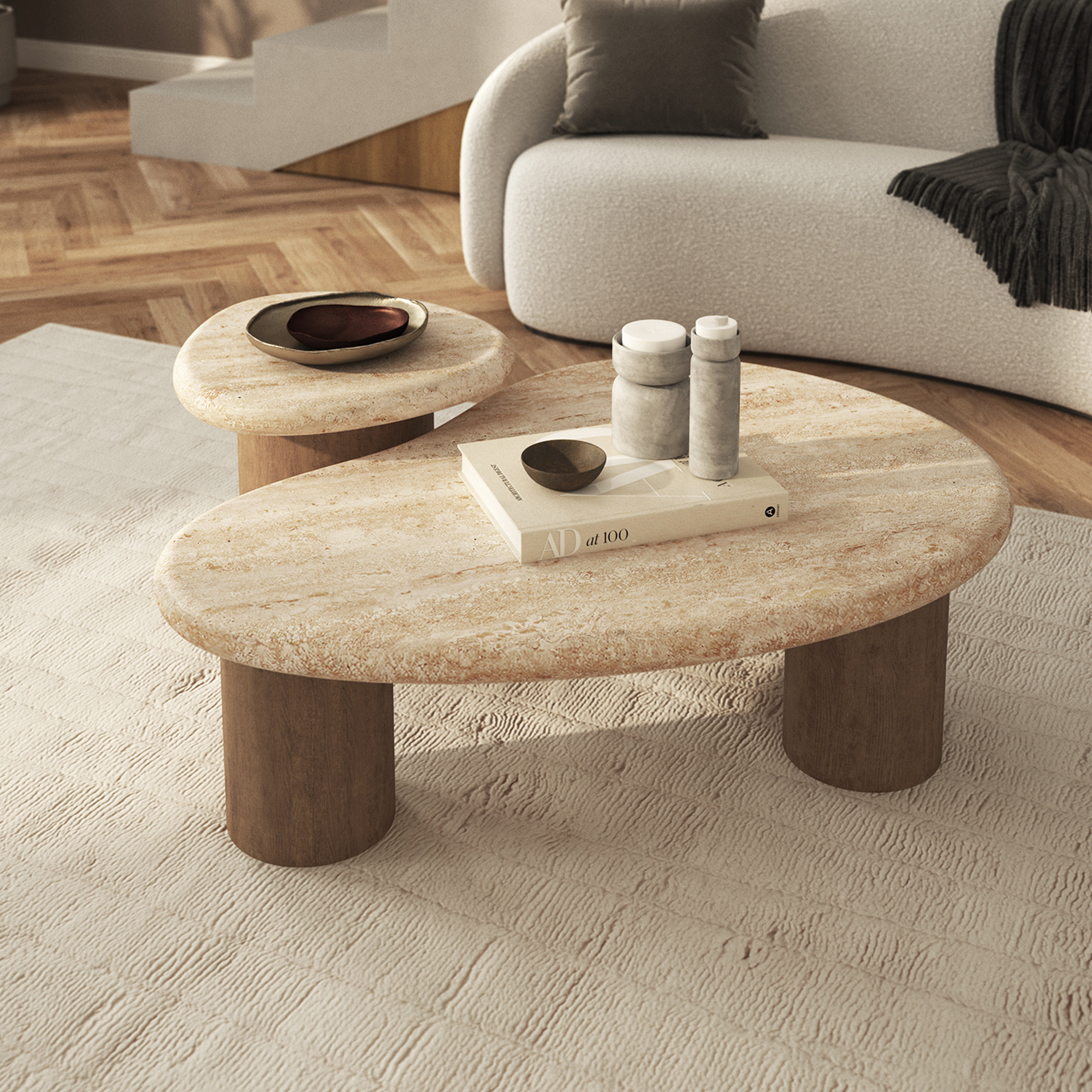 Hokku Designs Marbello Coffee Table With Travertine Effect Concrete Top ...