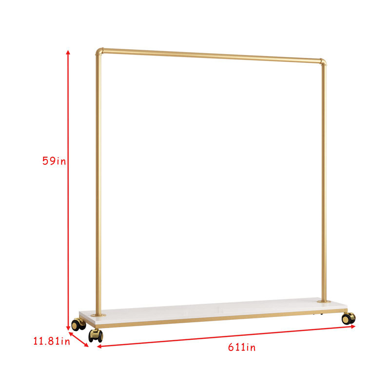 XMVJHOME Gold Metal Clothing Rack With Wood Shelf, Rolling Garment Rack ...