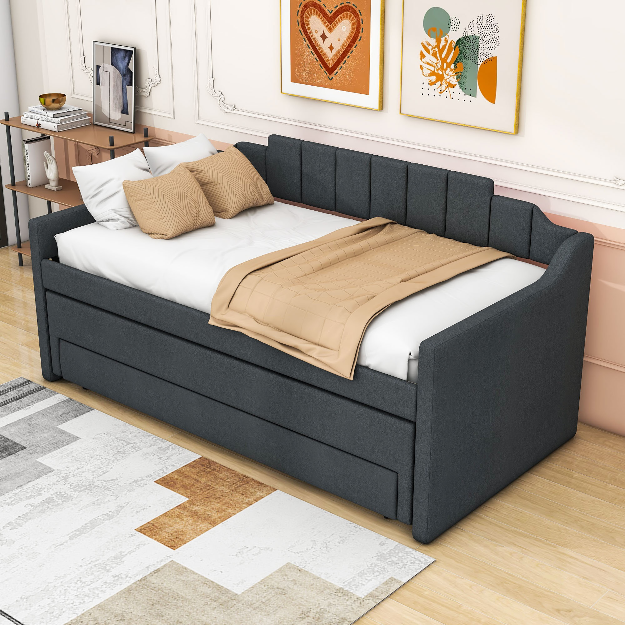 Latitude Run® Twin Size 3 Drawers Upholstered Daybed with Trundle ...