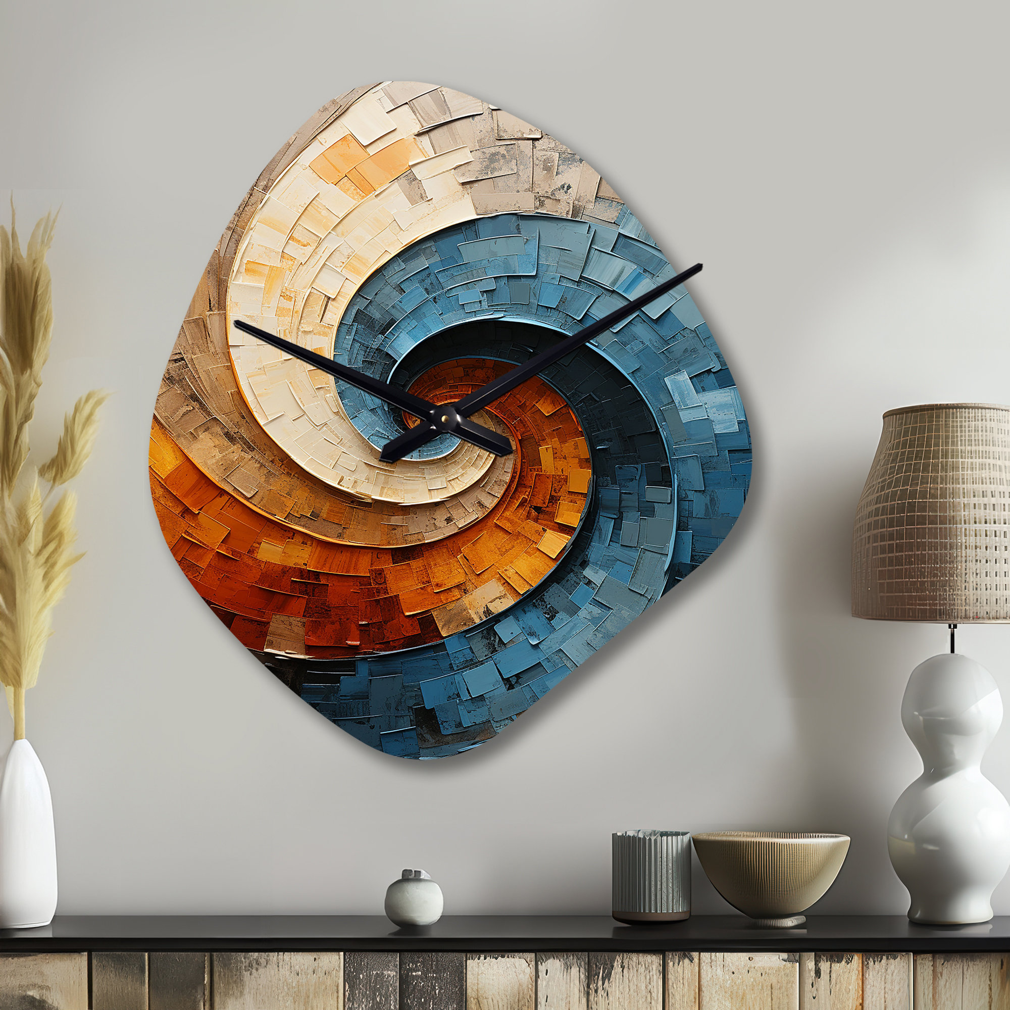 Design Art Collaged Spiral - Nebula Shape Large Teal Wall Clock ...