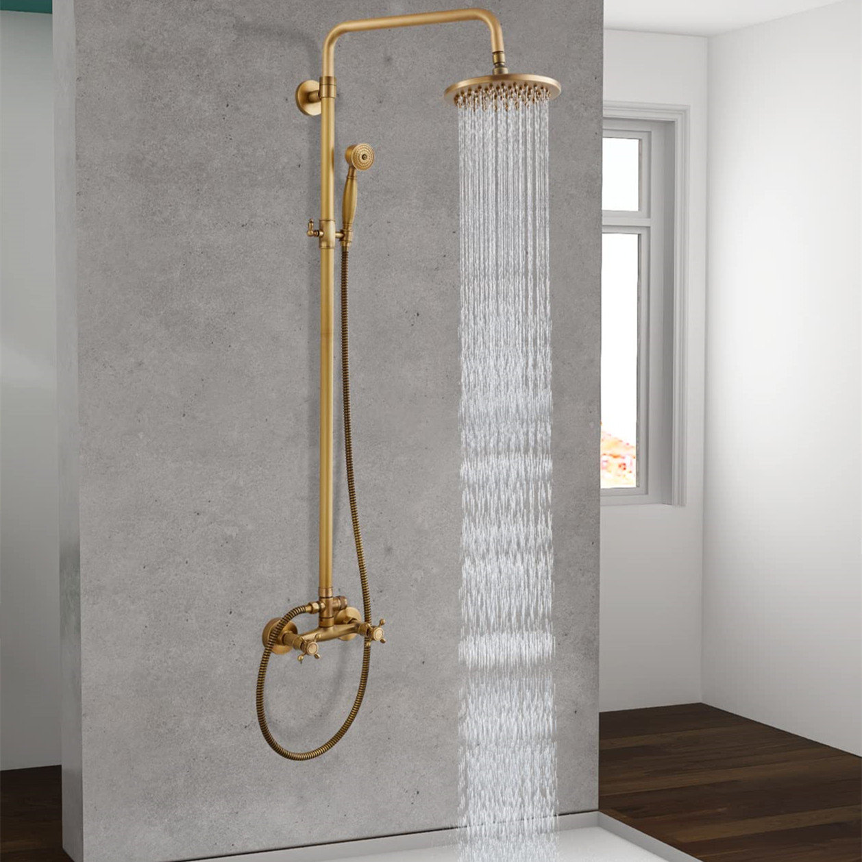 POGBUT Antique Brass Dual-Function Exposed Pipe Shower System - Wayfair ...