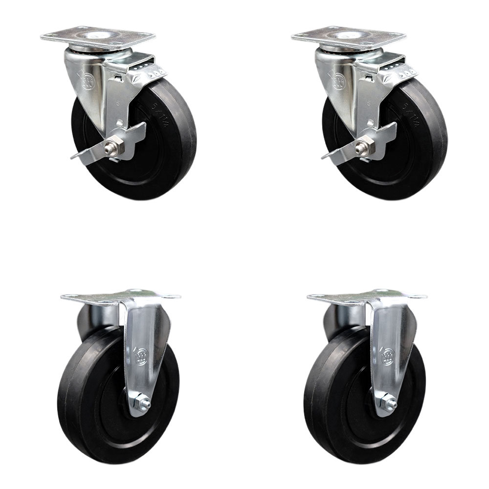 Service Caster 5 Inch Soft Rubber Wheel Swivel Top Plate Caster Set ...