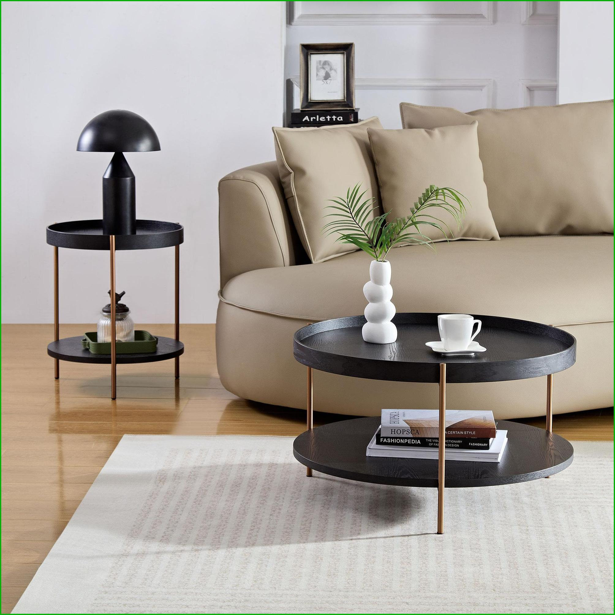 NFusion 2-Tier Black MDF Nesting Coffee Table Set for Living Room ...