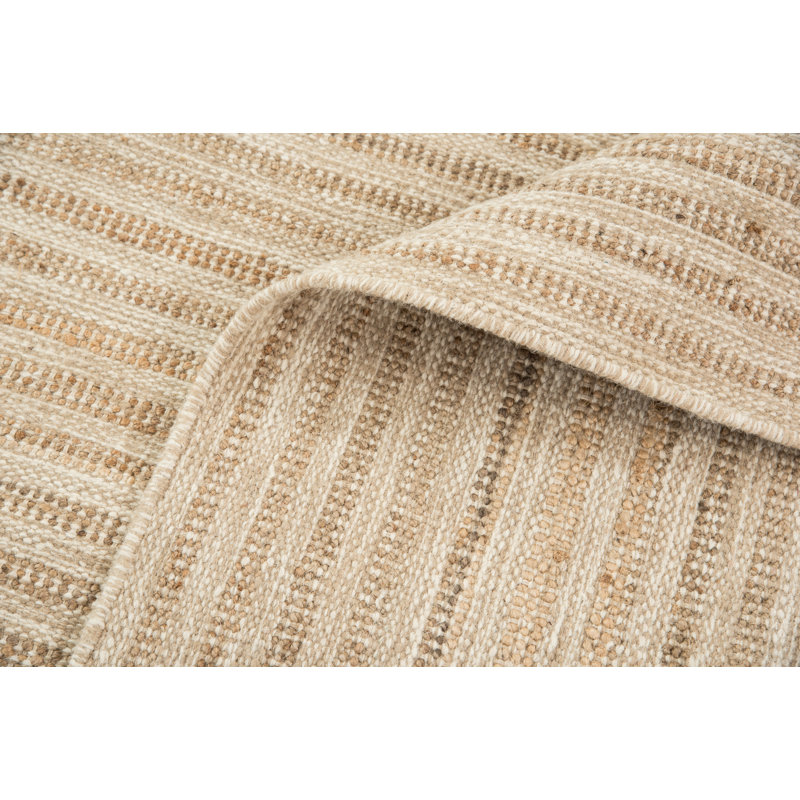 Highland Dunes Ginnie Striped Handwoven Flatweave Jute/Sisal/Wool Beige ...
