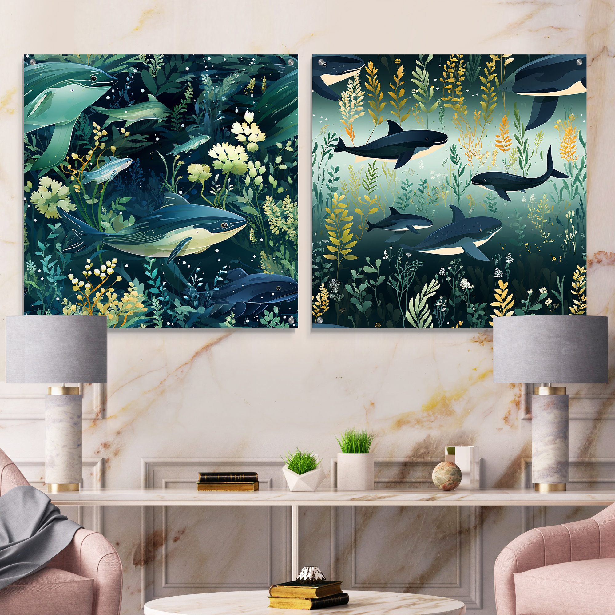 Design Art Oceanic Whale Coastal Pattern - Coastal Acrylic Wall Art ...