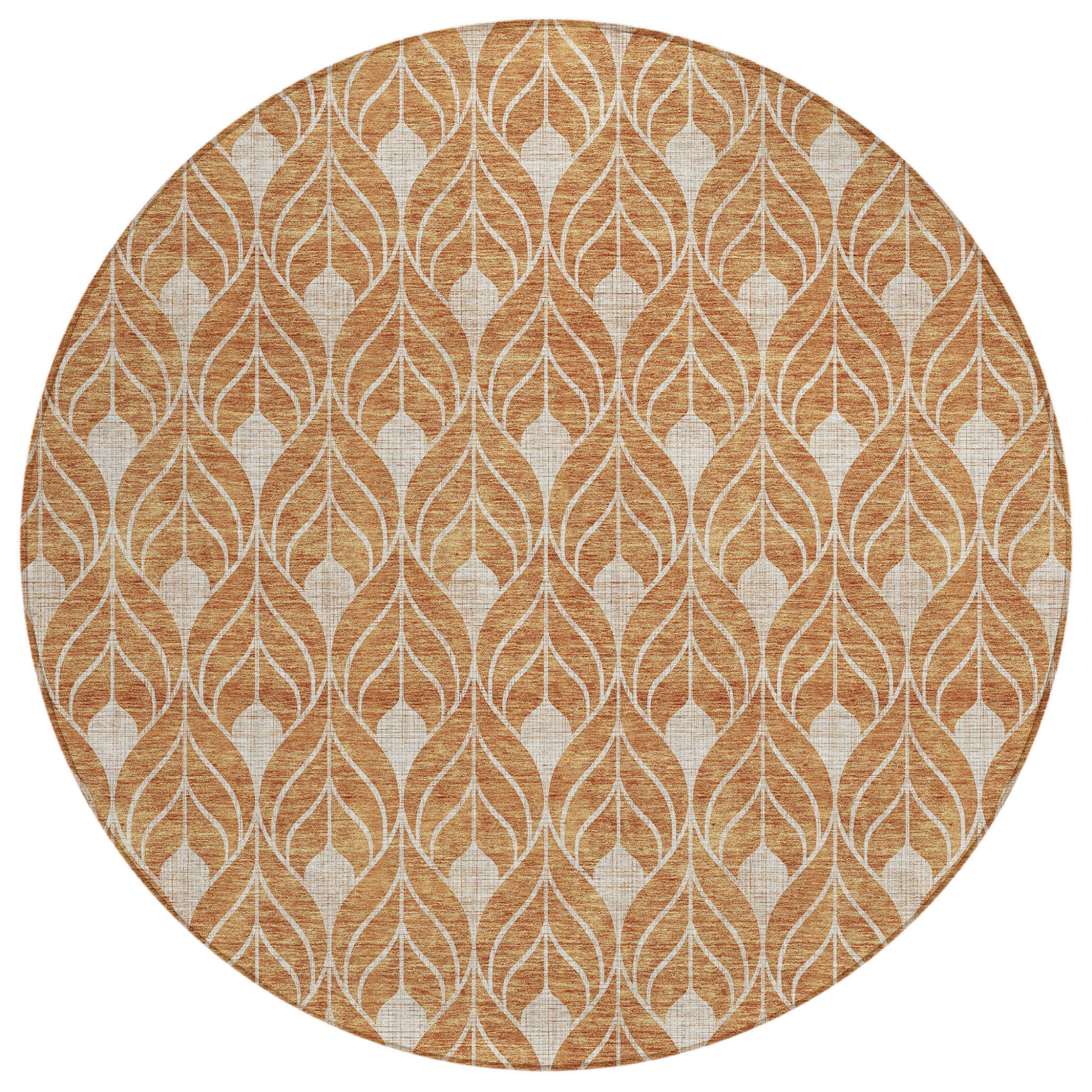 HomeRoots 8' Copper Round Geometric Washable Indoor Outdoor Area Rug ...