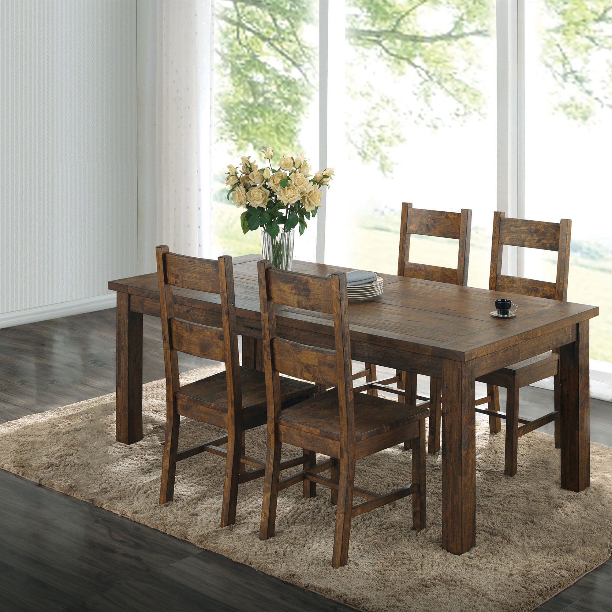 Red Barrel Studio® Rustic Golden Brown Dining Table Set | Wayfair