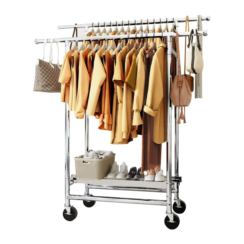 XMVJHOME Heavy-Duty Rolling Garment Rack With Adjustable Double Rods ...