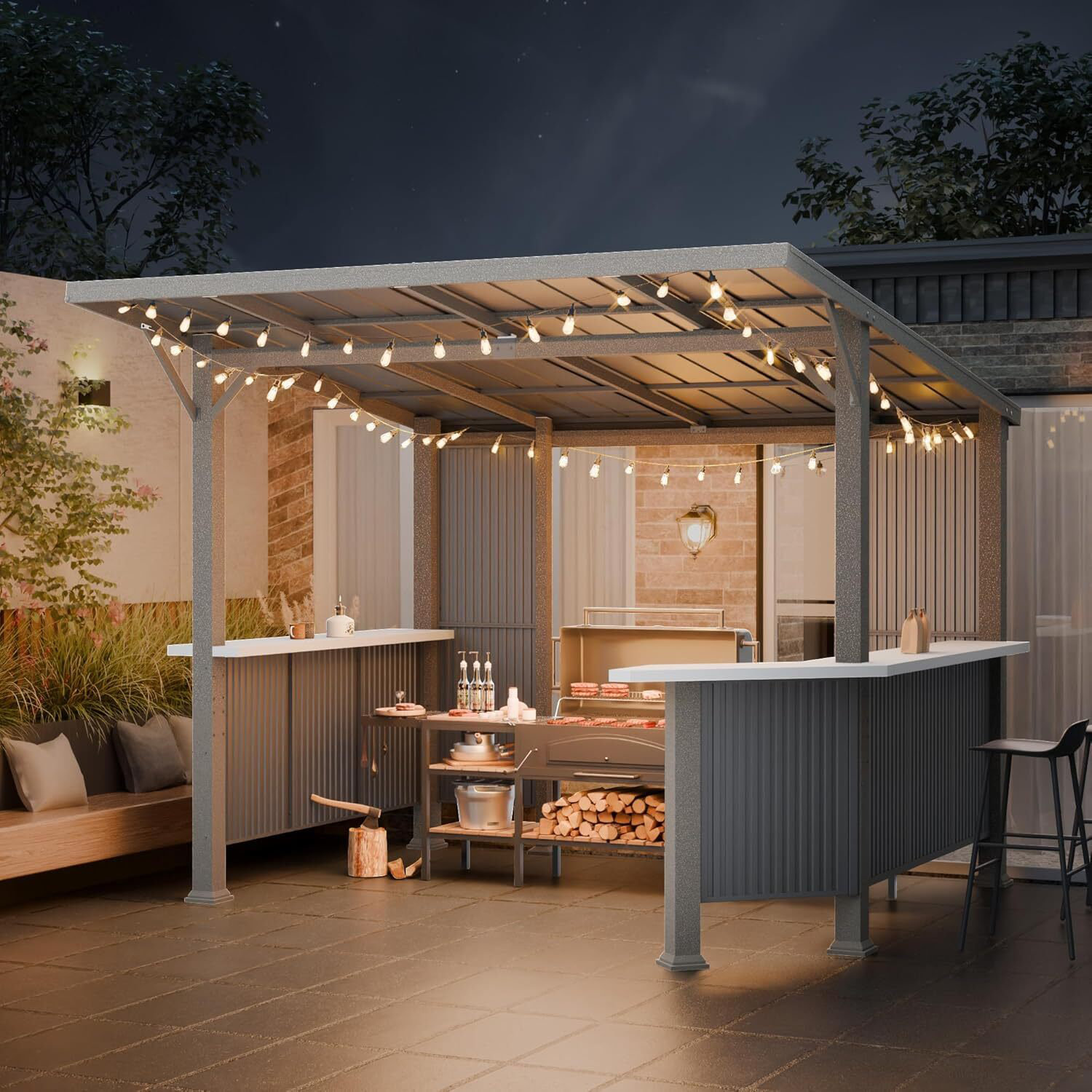 HomGlinty 10x10 Ft Grill Gazebo Canopy Outdoor Hardtop Galvanized Steel BBQ Pergola Shelter with ...