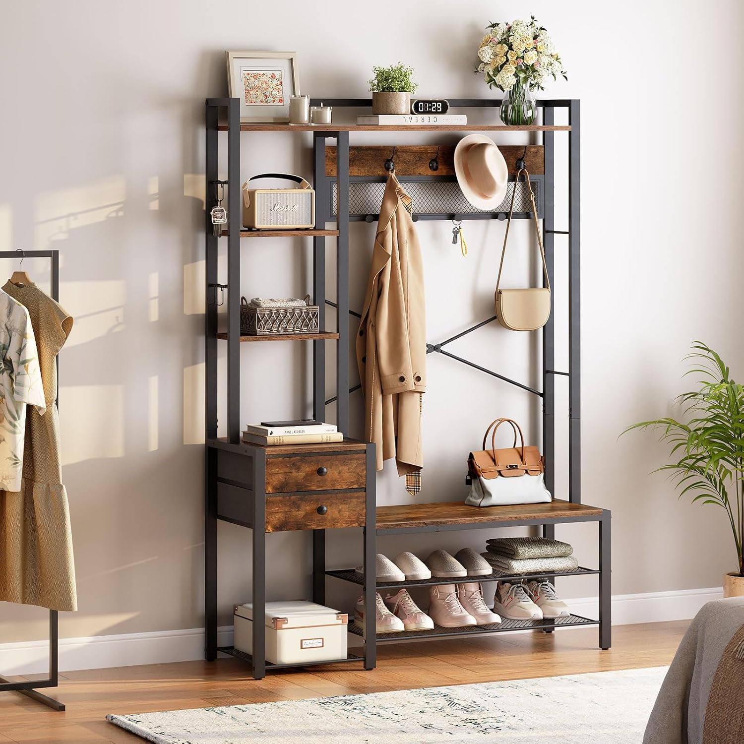 17 Stories Hall Tree With Storage Bench 41.7" Coat Rack With Shoe ...