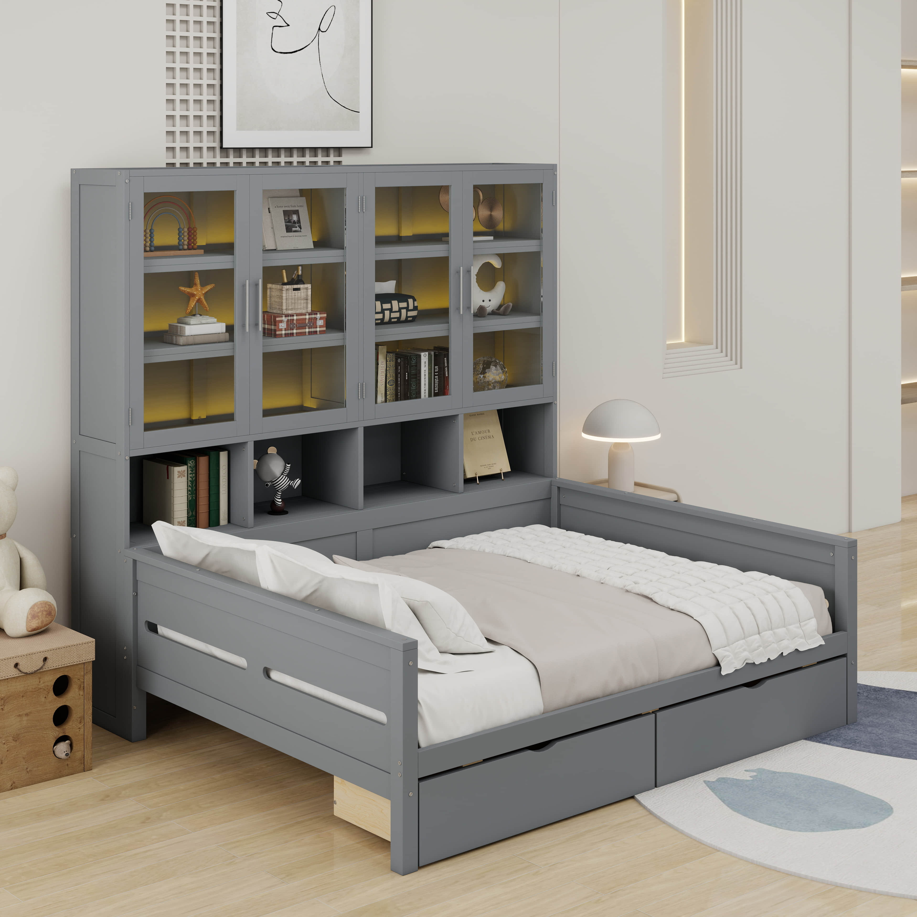 Red Barrel Studio® Full Size Wooden Daybed With Glass-Door Storage ...