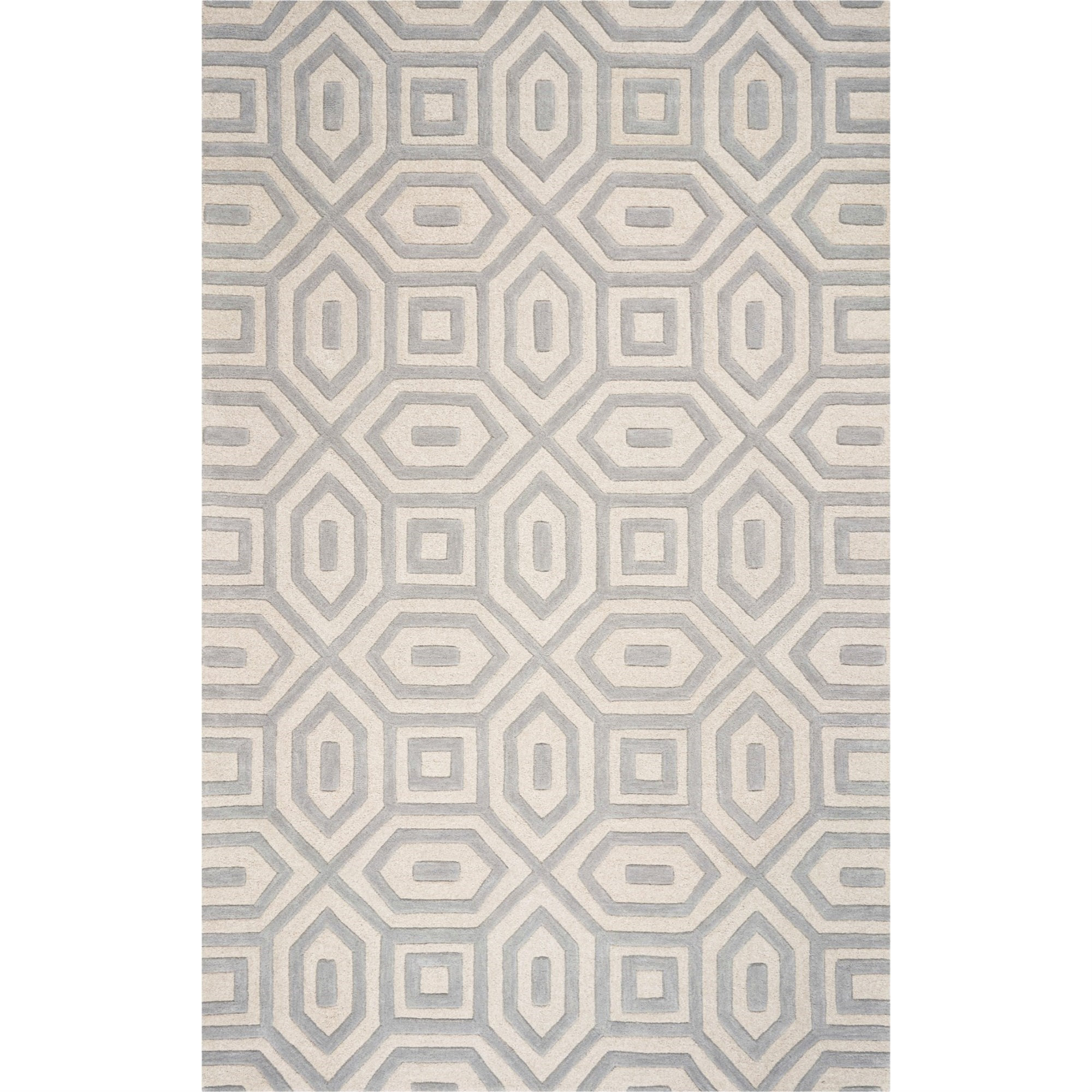 George Oliver Ronaldo Geometric Handmade Tufted Wool Ivory/Gray Area ...