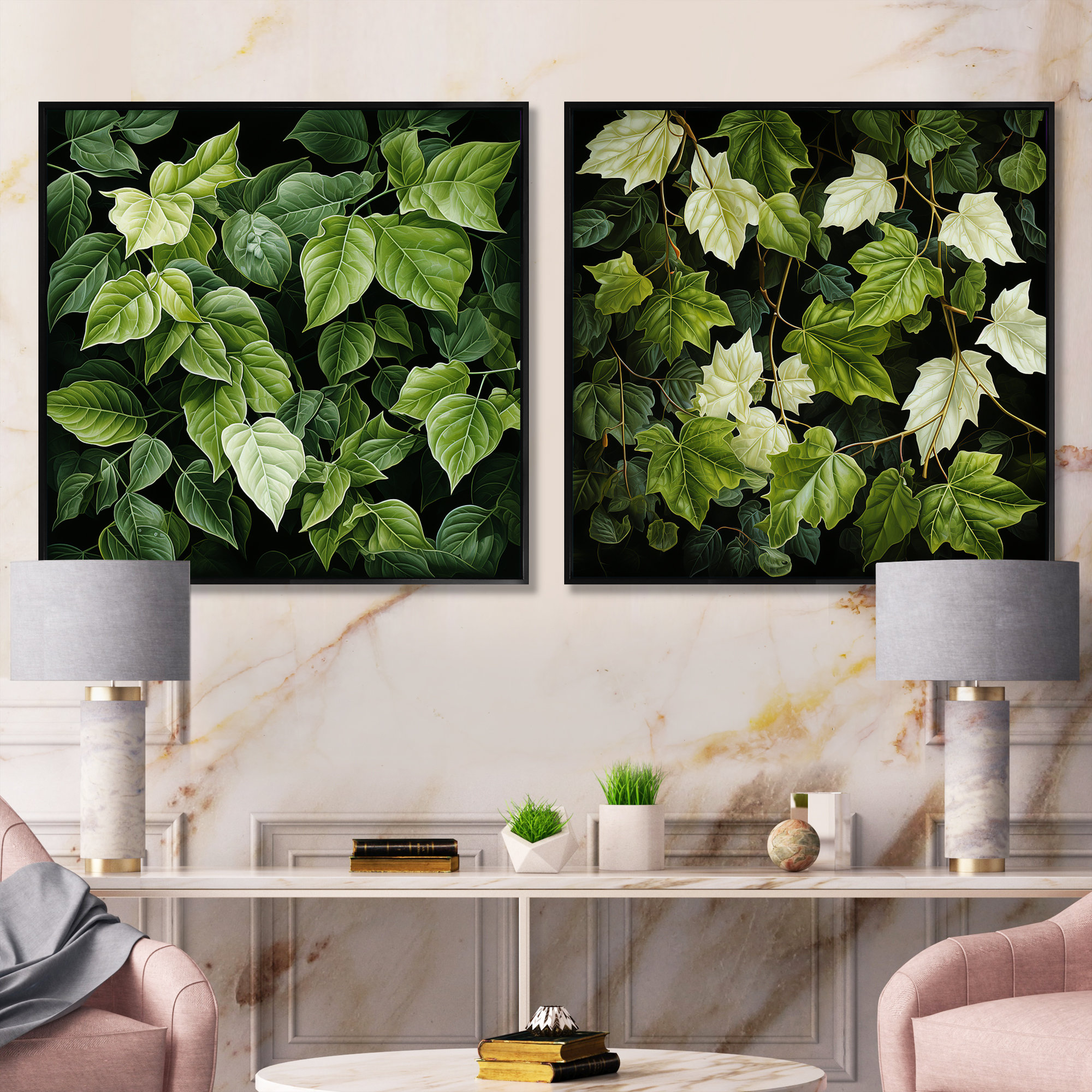 Lark Manor™ Ivory Ivy Green Leaves Canopy - Leaves Square Collage Set ...