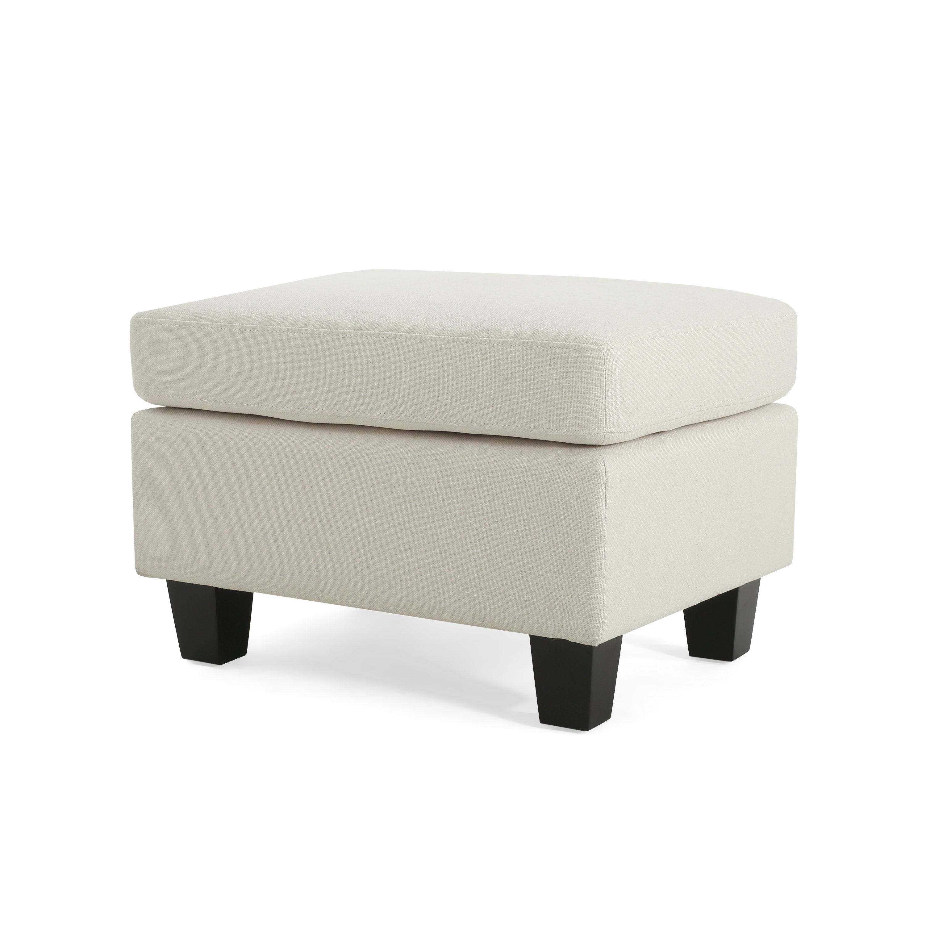 Latitude Run® Springfield Beige Fabric Ottoman with Birch Wood Legs ...