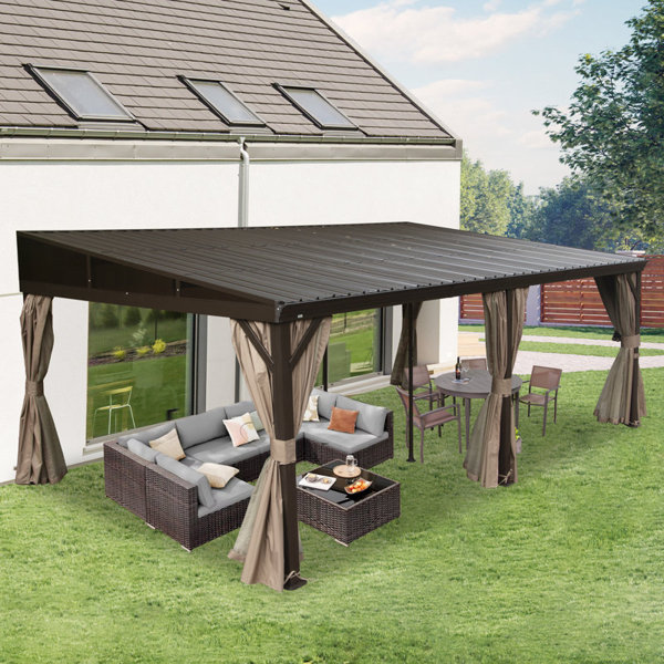 Domi Louvered 20 ft. W x 12 ft. D Aluminum Patio Gazebo Lean to Wall ...
