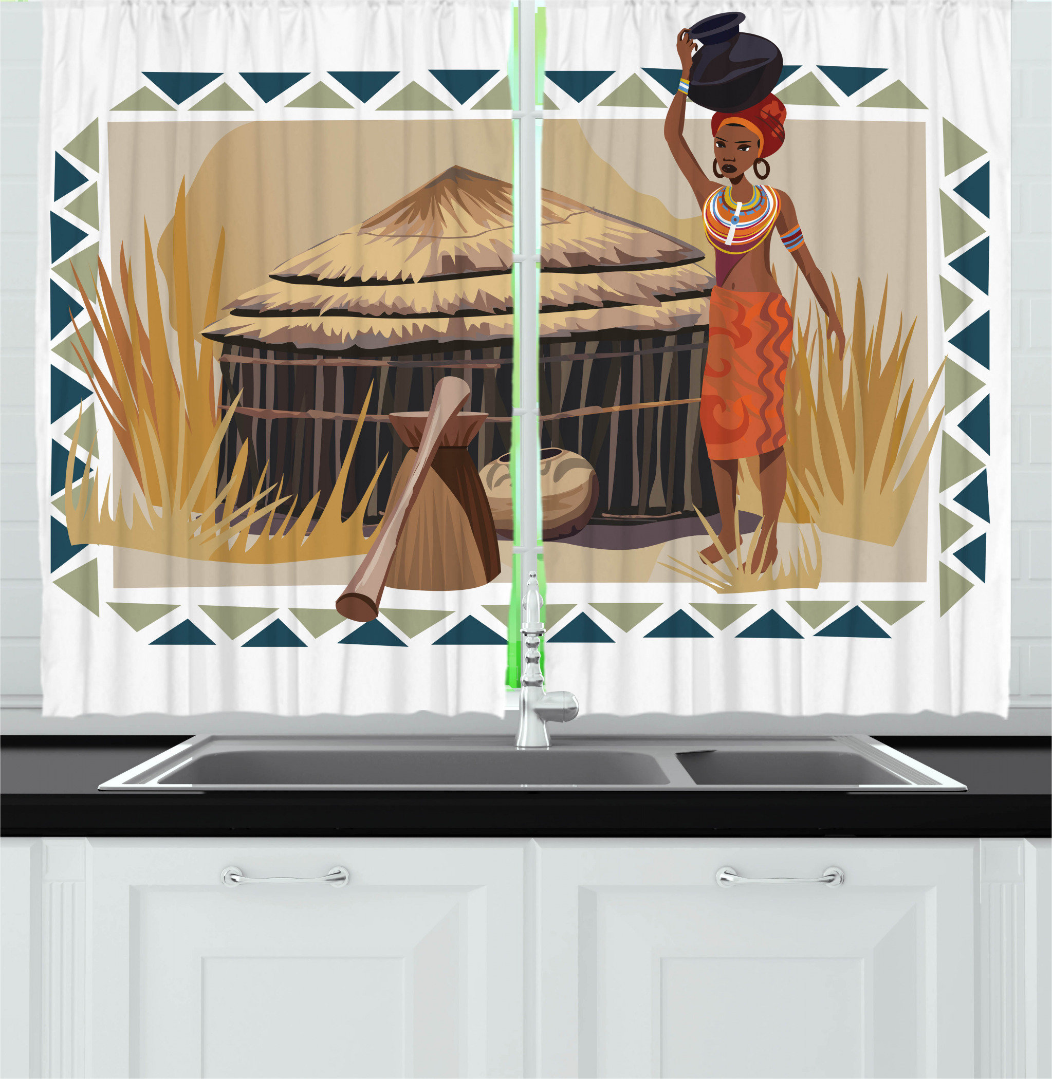 East Urban Home African 2 Piece Kitchen Curtain | Wayfair