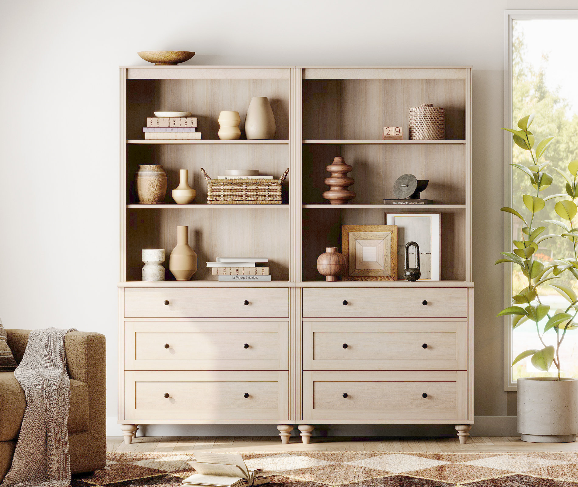 Charlton Home® Scarlett Bookcase With 3 Drawers Set Of 2, Tall Book ...