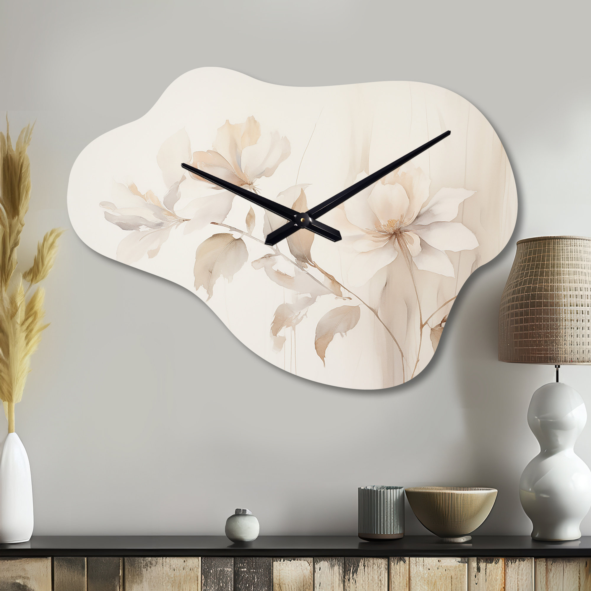 Design Art White Botanical Elegance II - Asymmetrical Modern Metal Wall ...