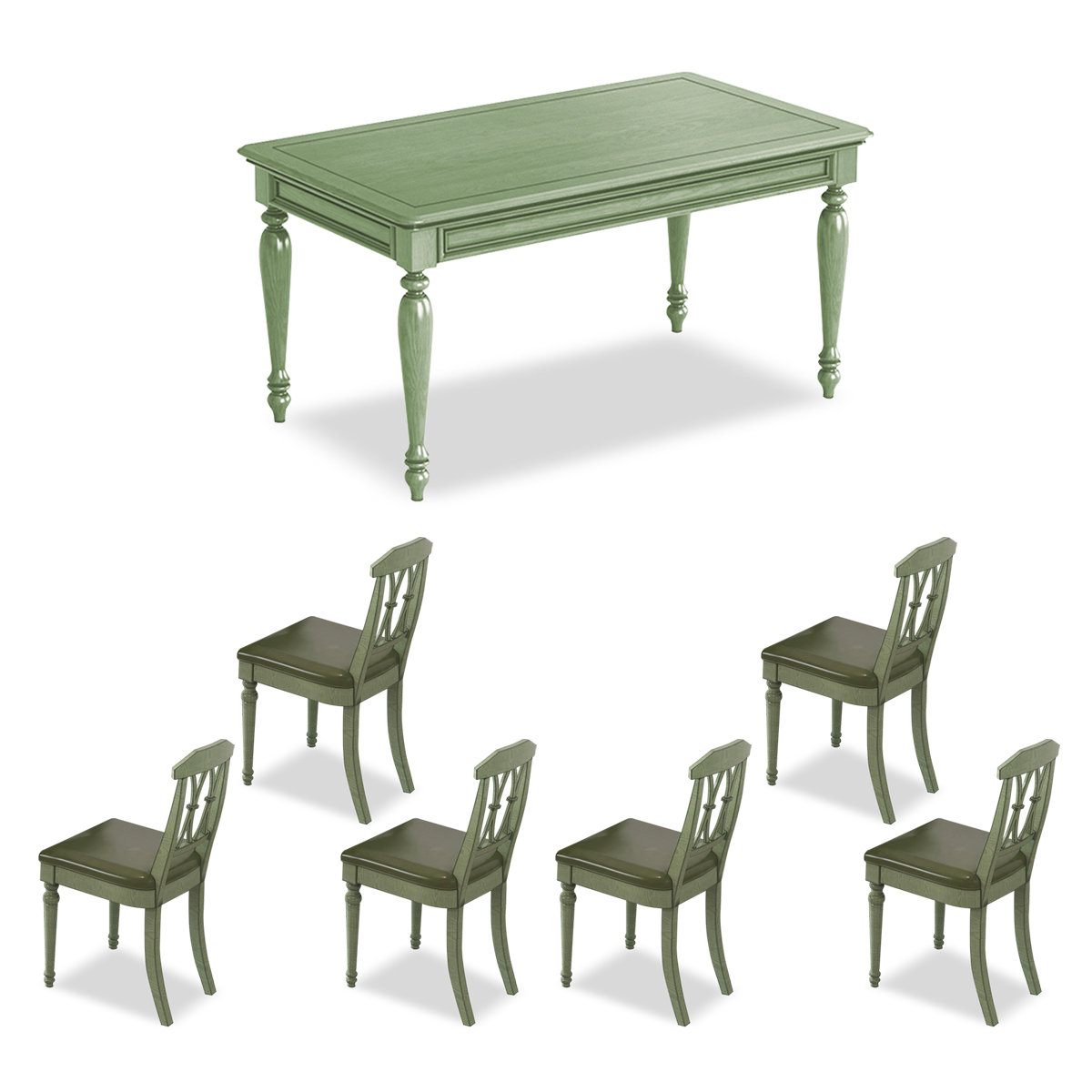 ULTORU 6 - Person Vintage green Rectangular Solid Wood + Manufactured ...