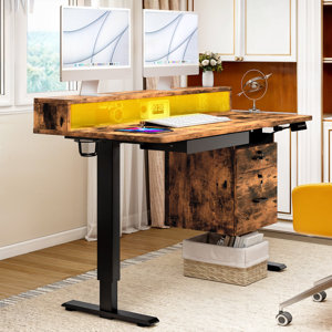 47.2'' Height Adjustable Electric Standing Desk with Power Outlets, LED ...
