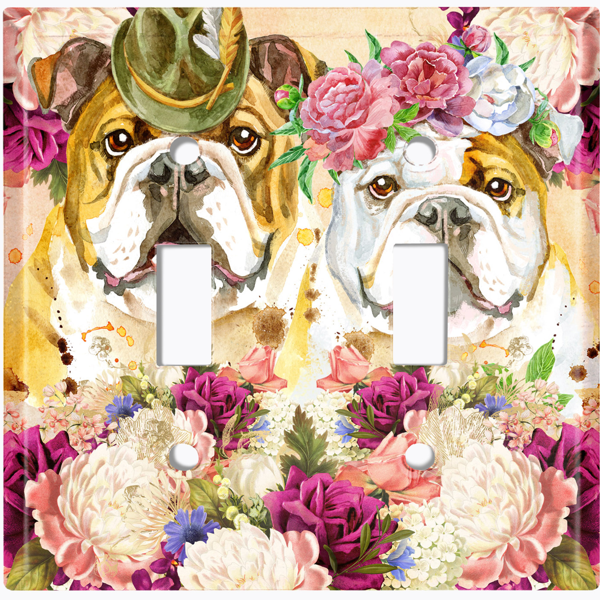 WorldAcc Cute American Bulldog Couple Flower Hat 2-Gang Toggle Light ...