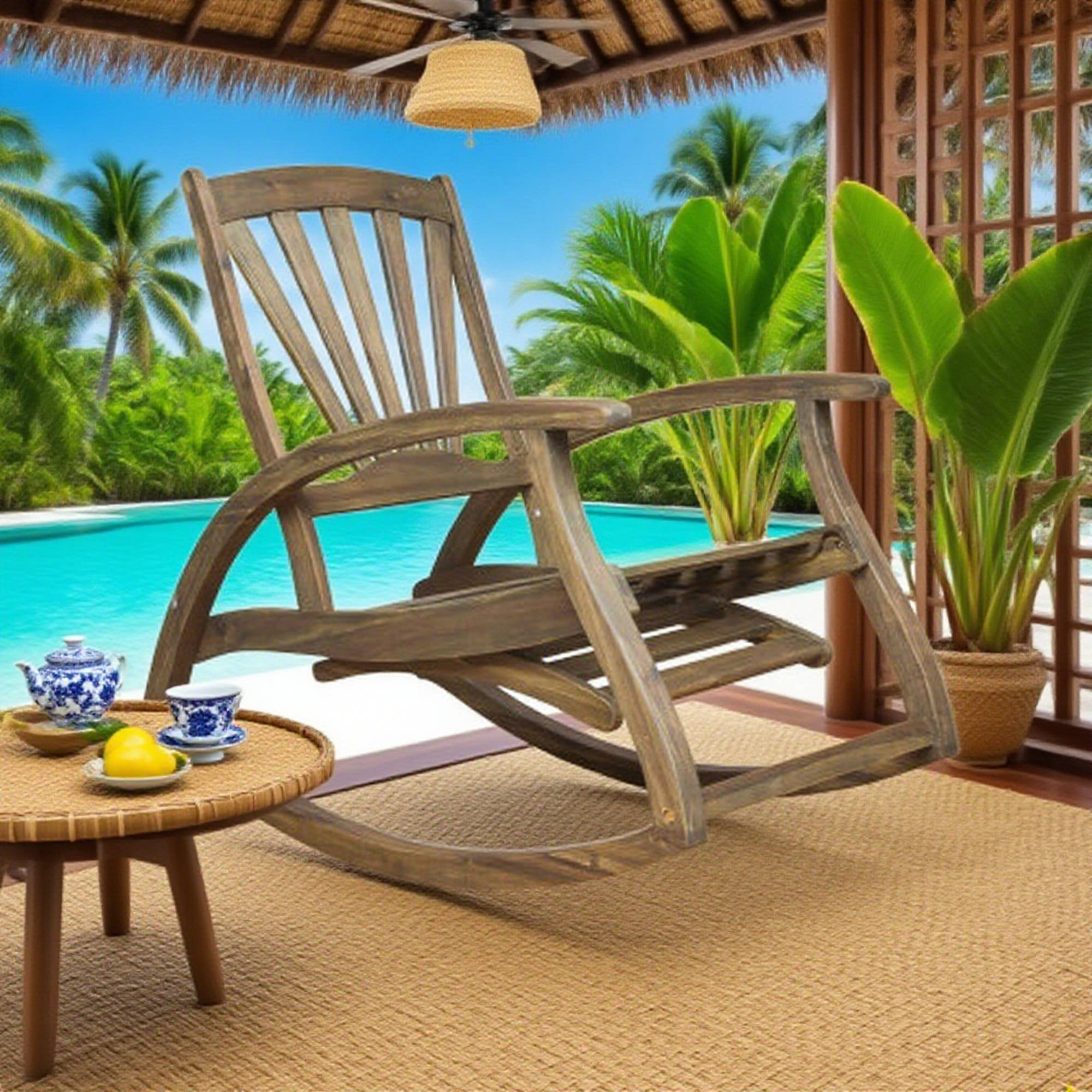 One Allium Way® Acacia Wood Outdoor Rocking Chair – Retractable Foot ...