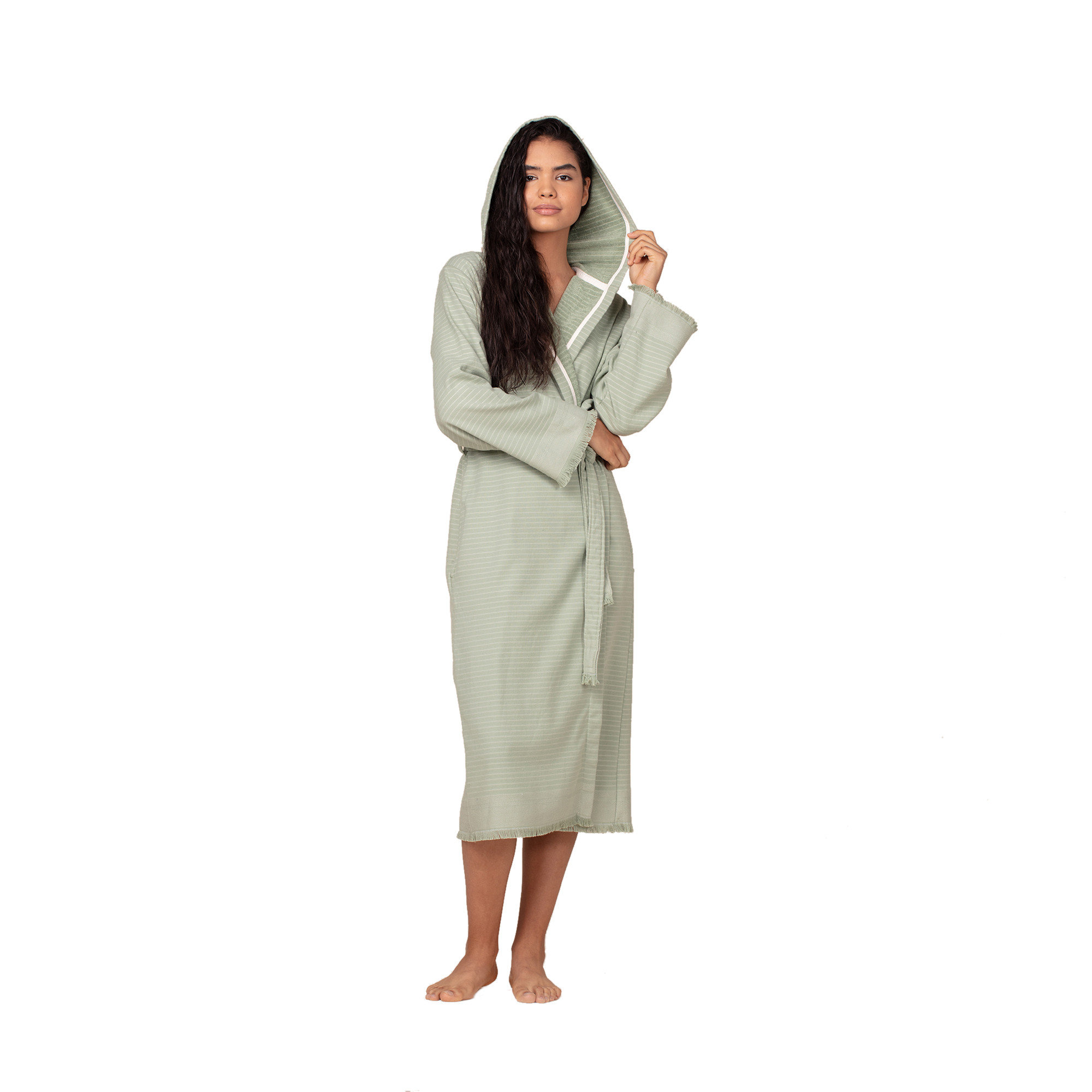 East Urban Home 100% Cotton Mid-Calf Bathrobe with Pockets and Hood ...