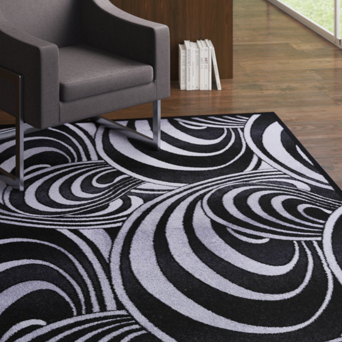 Wrought Studio Beversly Abstract Black/White Area Rug & Reviews | Wayfair