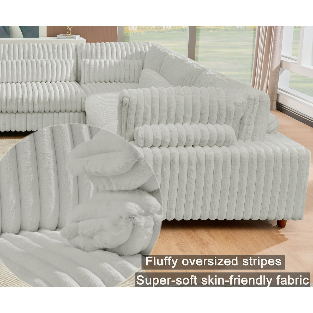Mercer41 10-piece Fluffy Large Corduroy Cloud Corner Sofa Sleeper Couch ...