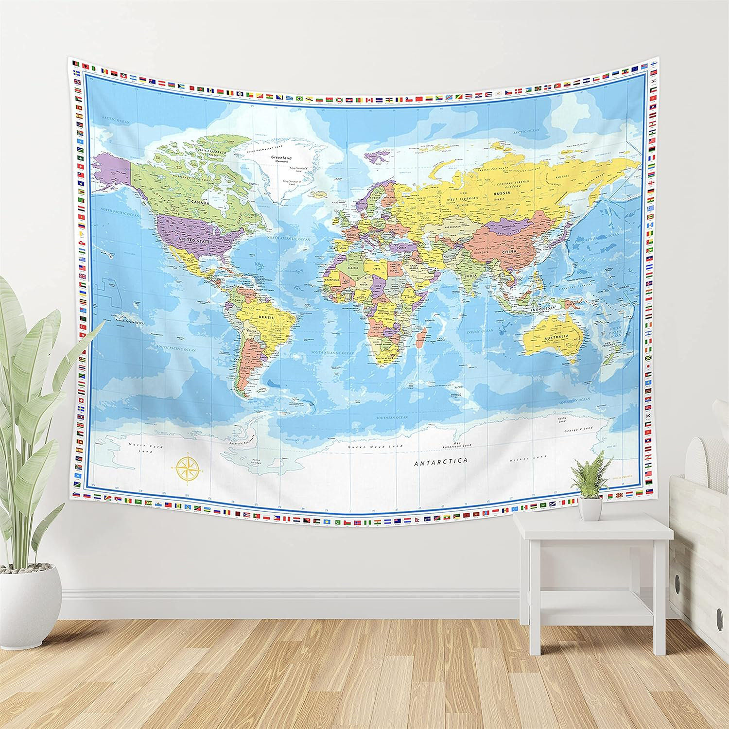 Latitude Run® Large World Map Tapestry Wall Hanging Tapestry World Map ...