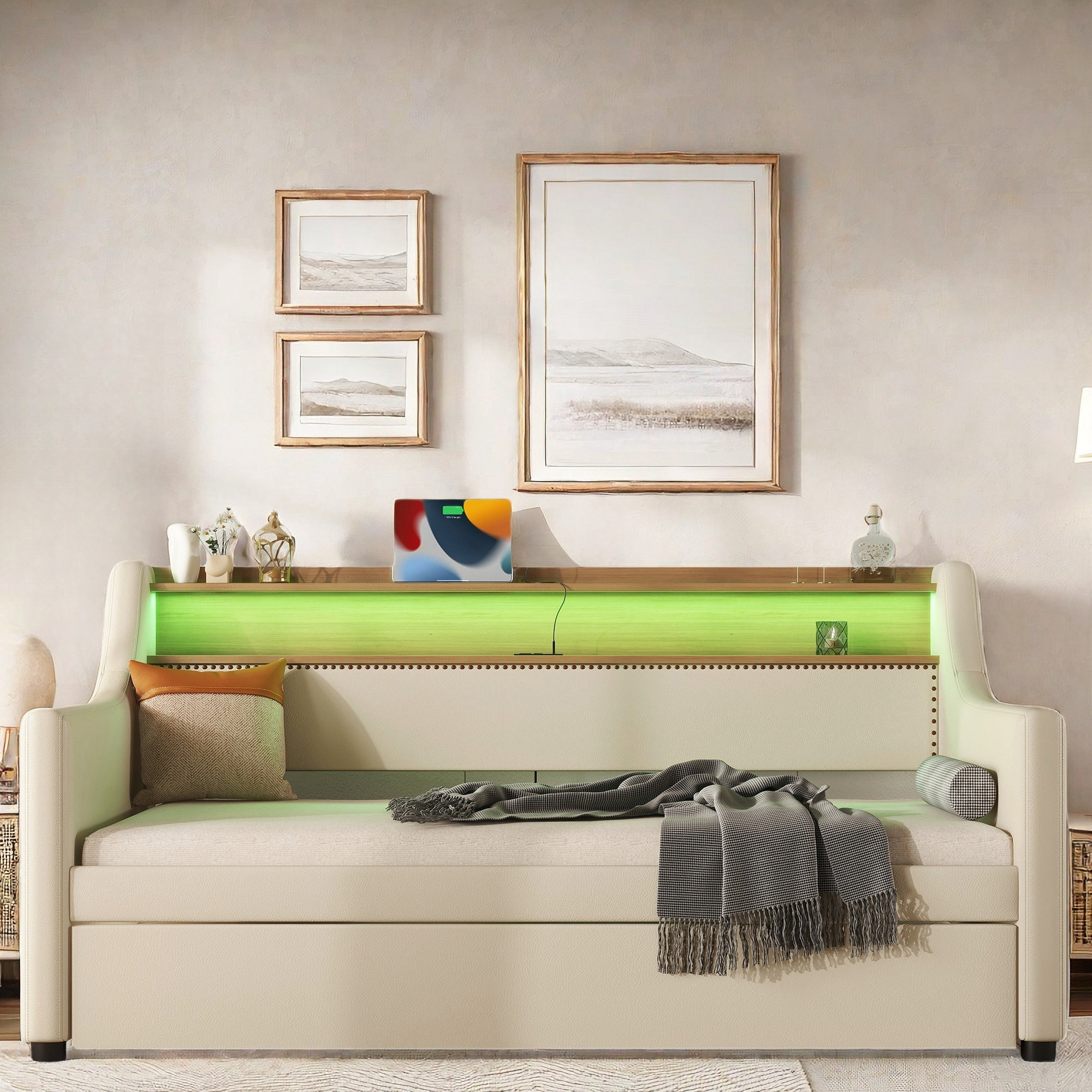 Wildon Home® Daybed Upholstered Daybed With Charging Station, Led ...