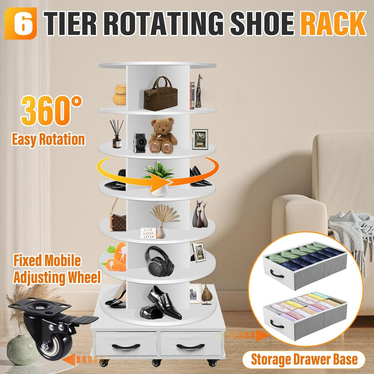 Hokku Designs 7 Tier Spinning Shoe Rack Display Lazy Susan Contains 2 ...