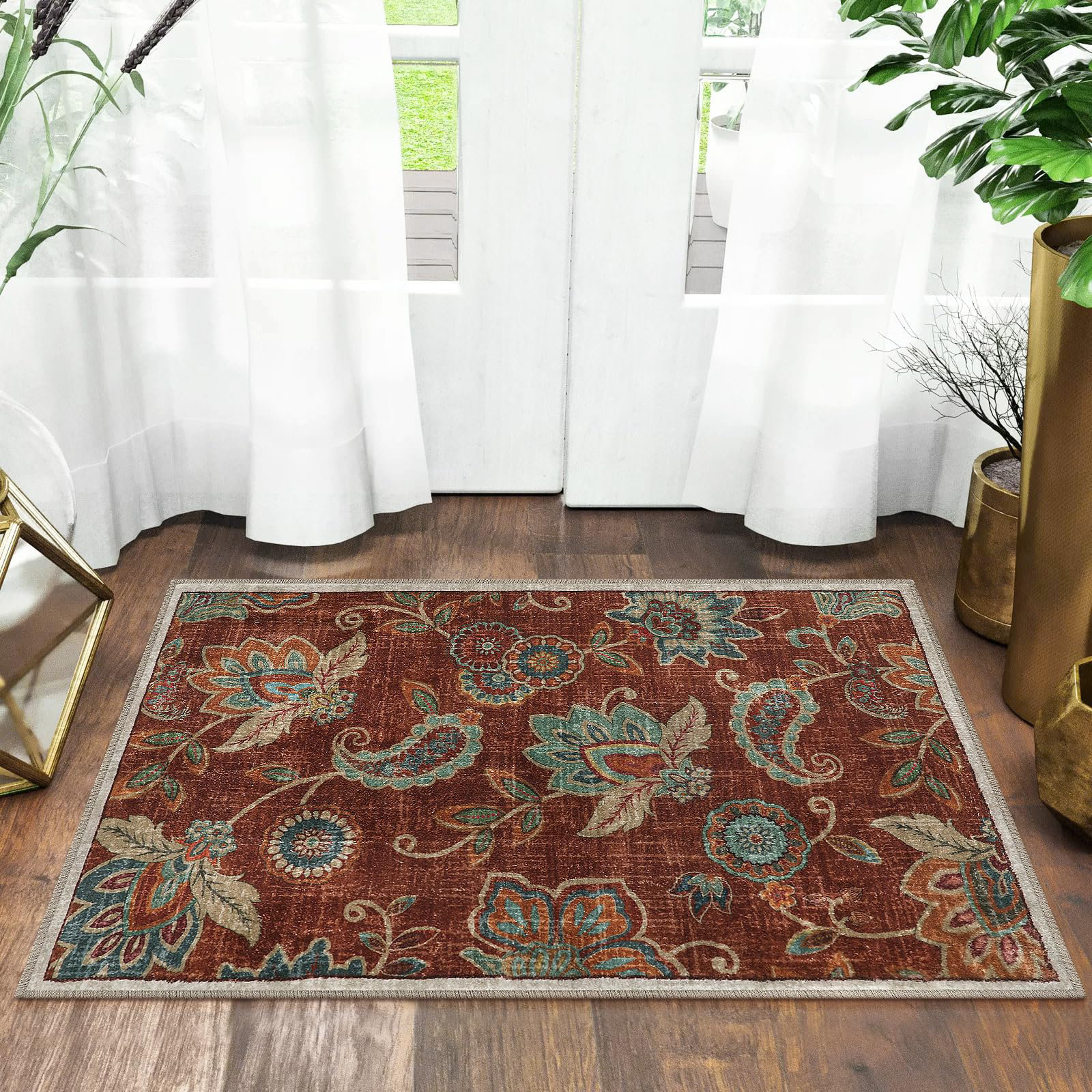 Astoria Grand Vintage Floral Small Kitchen Rug,2x3 Rug Non Slip ...
