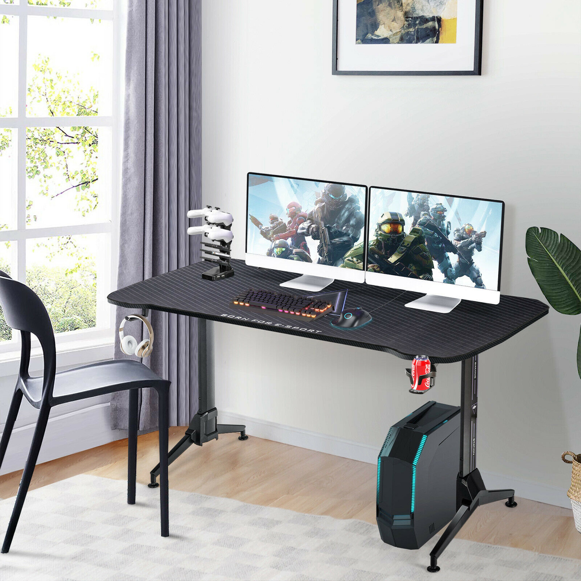 Inbox Zero Azul Height Adjustable Computer Table with Cable Management ...