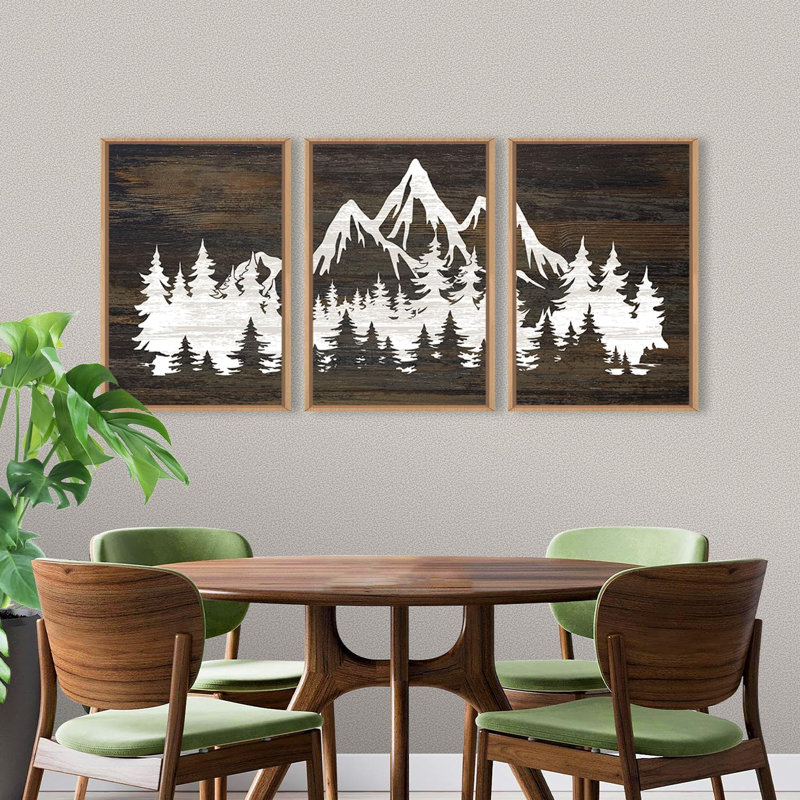 EPEWAY Framed Mountain Tree Canvas Wall Art Set | Wayfair
