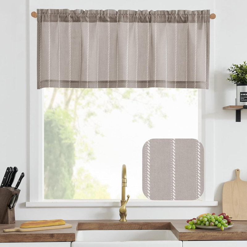 Gracie Oaks Linen Striped Kitchen Valance | Wayfair
