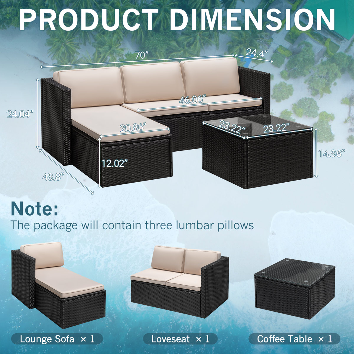 Ebern Designs 3 - Person Elegant Outdoor Patio Furniture Set: Sectional ...