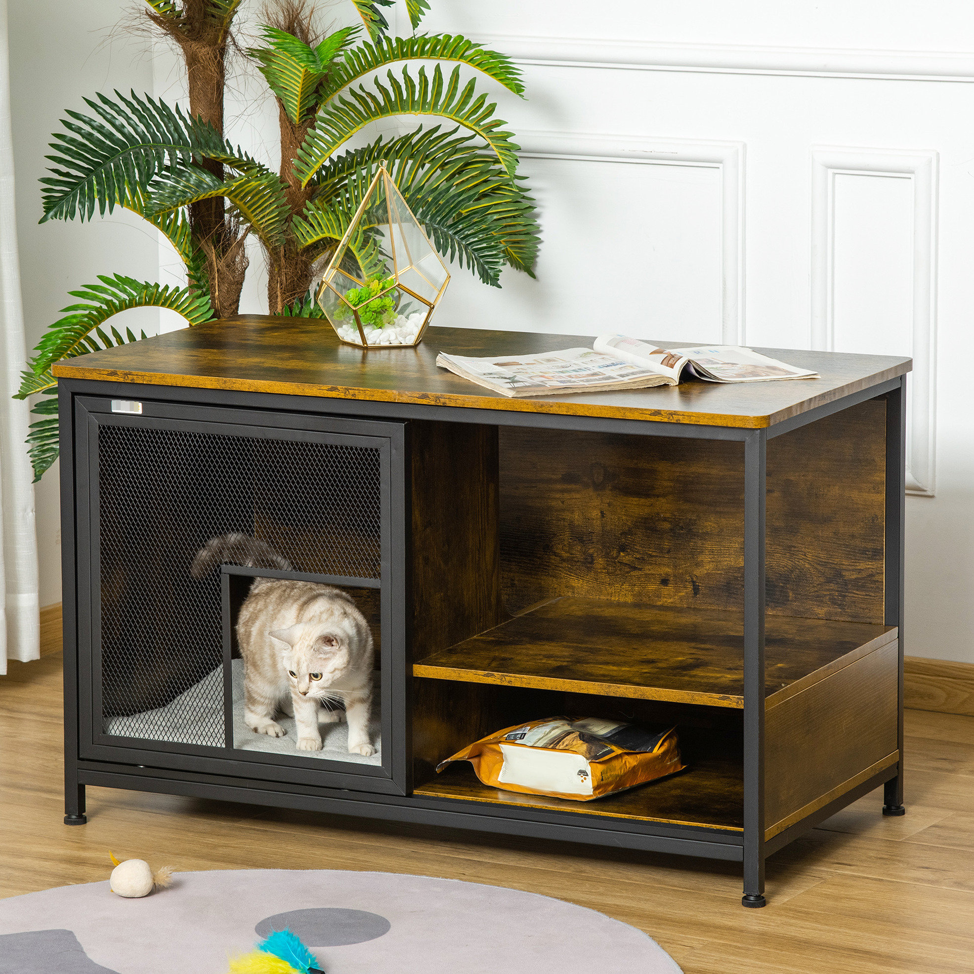 Tucker Murphy Pet™ Cat Kennel, Rustic Brown Furniture-style Pet House ...