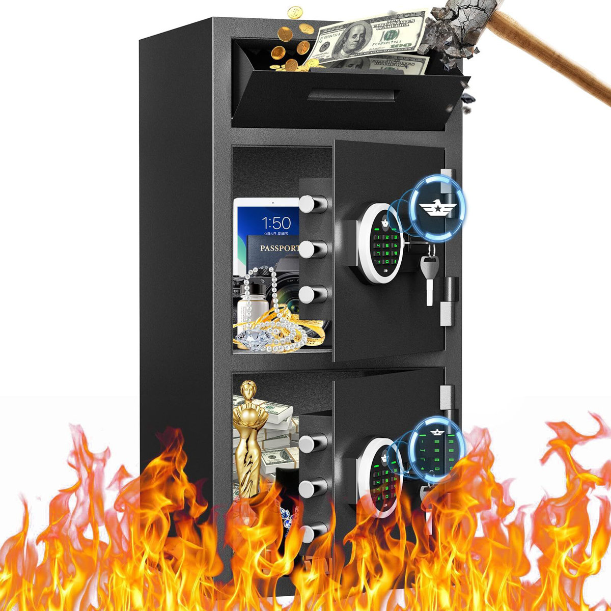 Re Labida Floor 6.5 Cub Extra Large Home Safe Box Fireproof Waterproof ...