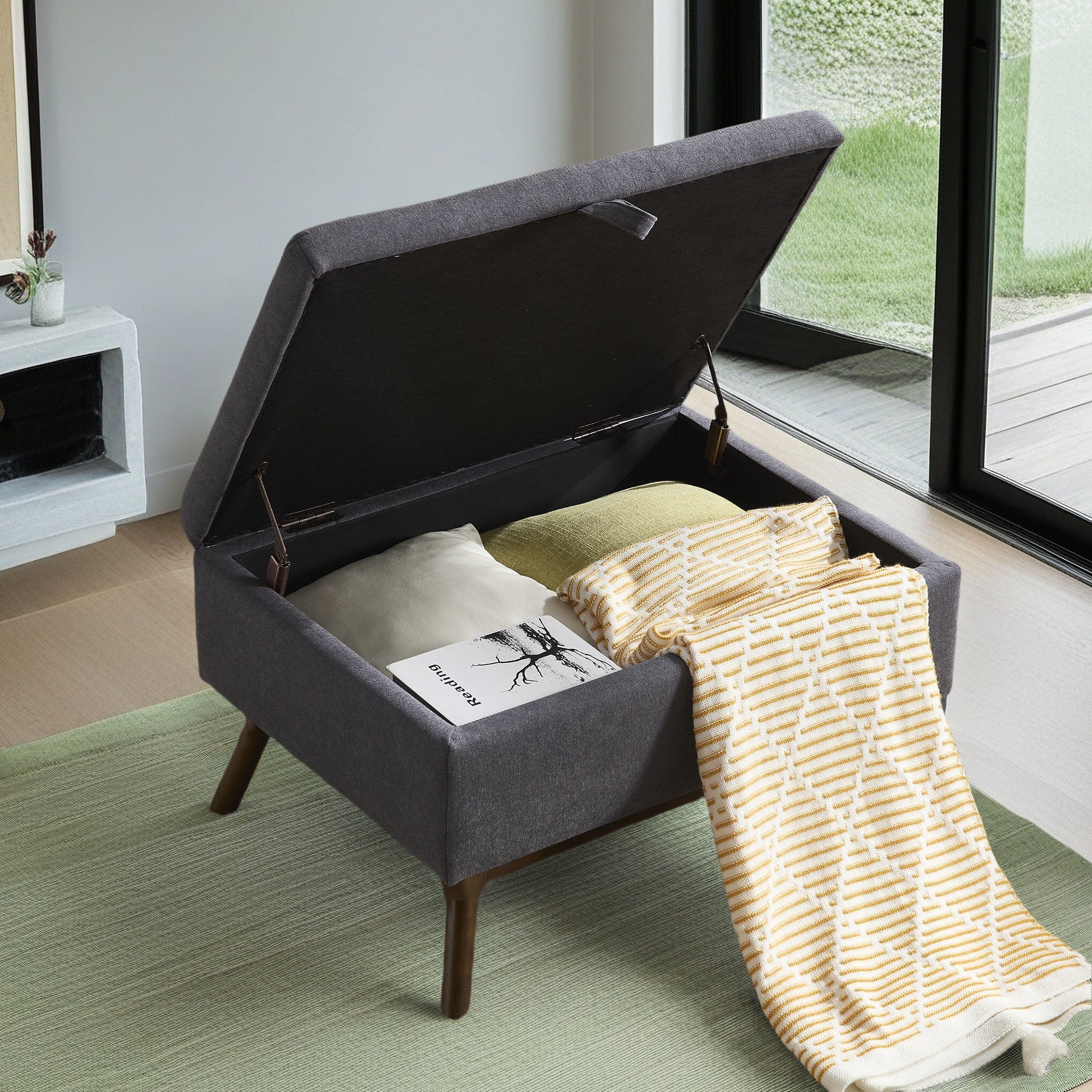 George Oliver Mid-Century Modern Square Coffee Table Storage Bench ...