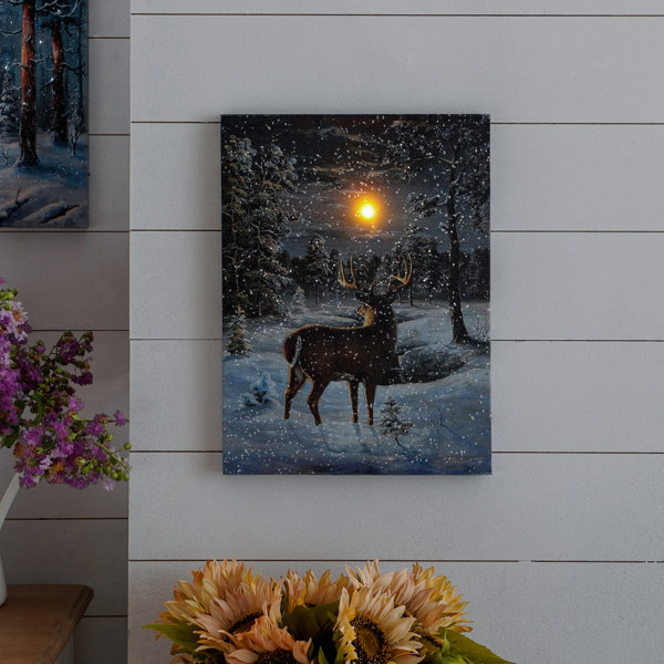 Millwood Pines Led Lighted Winter Forest Deer - Wrapped Canvas Graphic ...